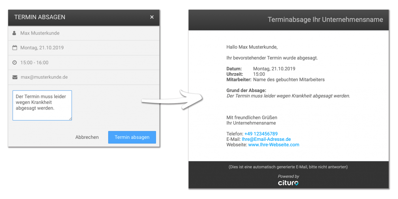 Terminabsage versenden - cituro Helpcenter