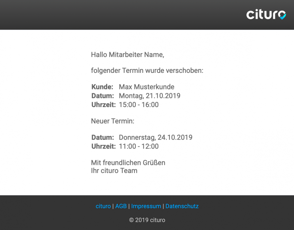 Nachricht bei Terminverschiebung - cituro Helpcenter