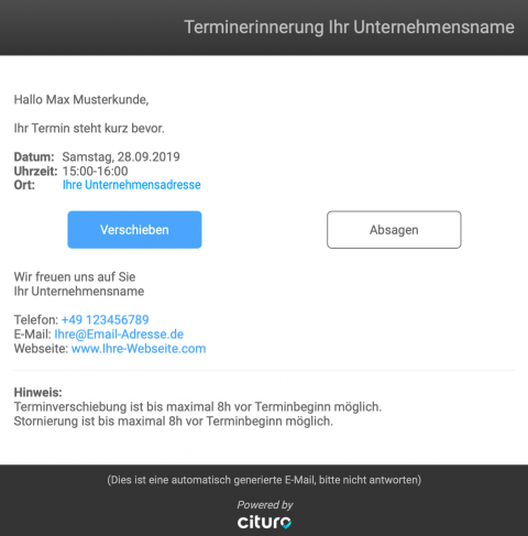 Terminerinnerungen versenden - cituro Helpcenter