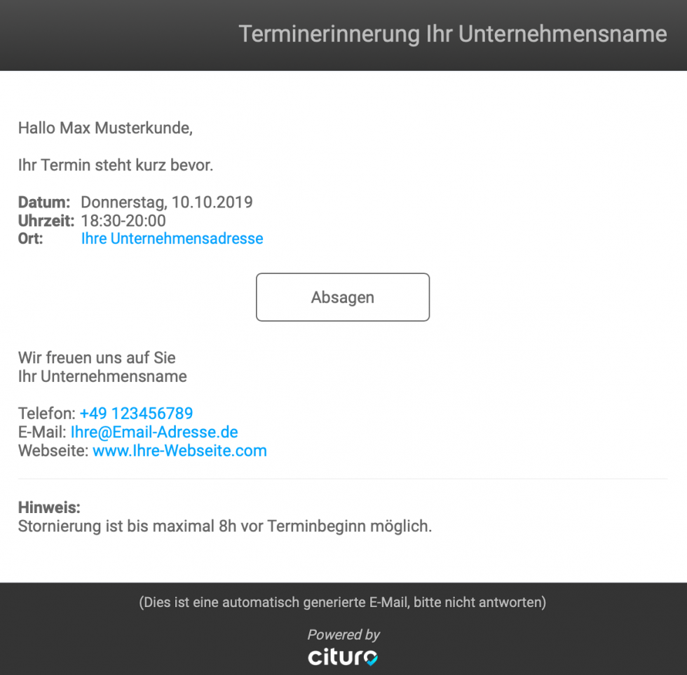 Terminerinnerungen versenden - cituro Helpcenter